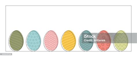 다채로운 부활절 달걀 세트가 있는 카드입니다 텍스트를 위한 여유 공간 초대장 인사말 소셜 미디어 게시물 및 광고를 위한 템플릿입니다 개체 그룹에 대한 스톡 벡터 아트 및