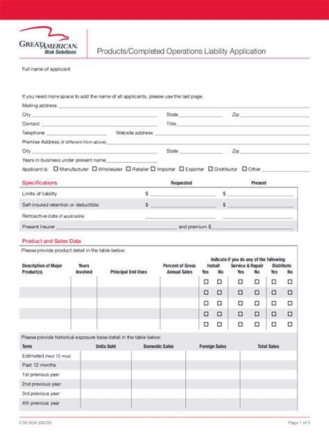 Fillable Online Productscompleted Operations Liability Application Fax