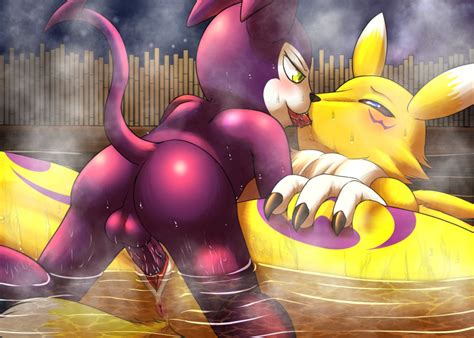 Rule 34 Bandai Namco Blush Blushing Digimon Digimon Species Female Fid Fox Hotspring Imp