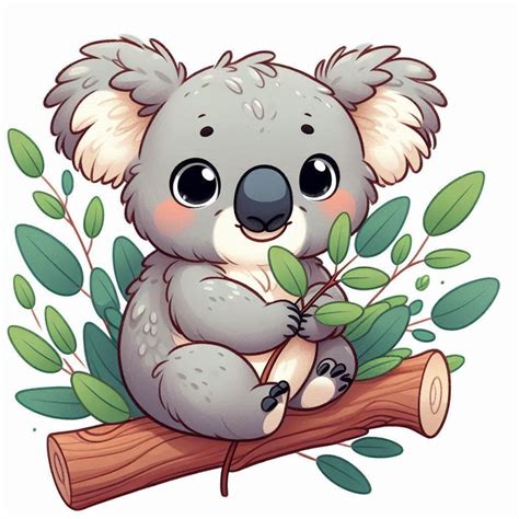 Cute Koala With Leaves Koala Cartoon Drawing Cute Cartoon Koala