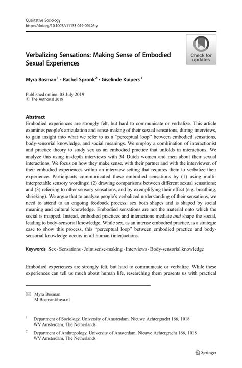 Pdf Verbalizing Sensations Making Sense Of Embodied Sexual Experiences