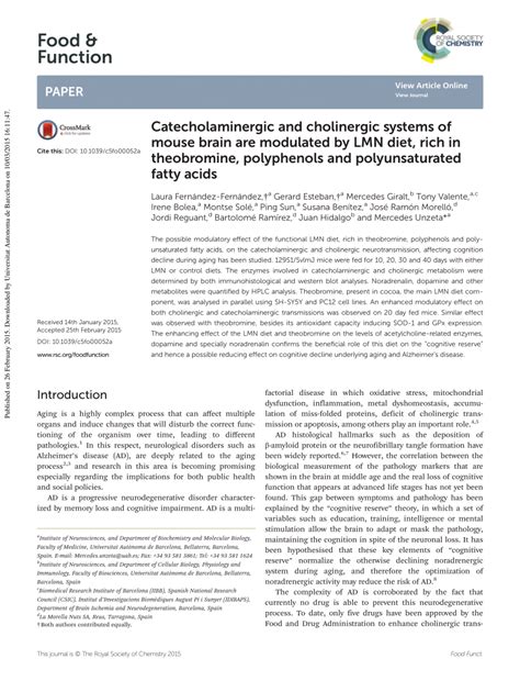 Pdf Catecholaminergic And Cholinergic Systems Of Mouse Brain Are