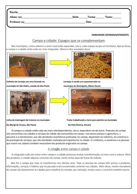 A Arte De Educar Atividade De Geografia Para Trabalhar O Campo E A Cidade