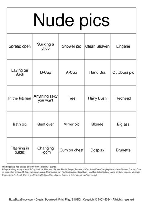 Nude Bingo Bingo Cards To Download Print And Customize