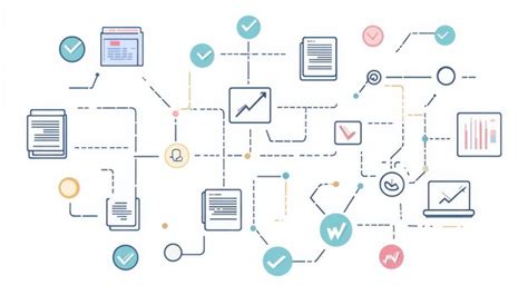 Visual Representation Of Data Flow And Connections In Digital Information Systems Across Various