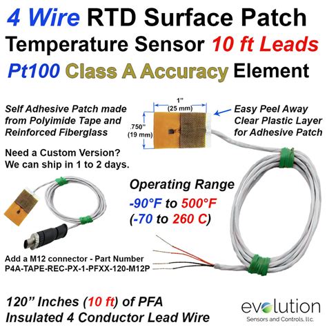 4 Wire Pt100 Rtd Surface Mount Temperature Sensor With Long Wire Leads