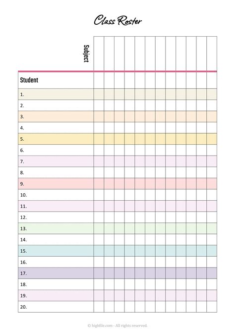 free editable class list templates highfile