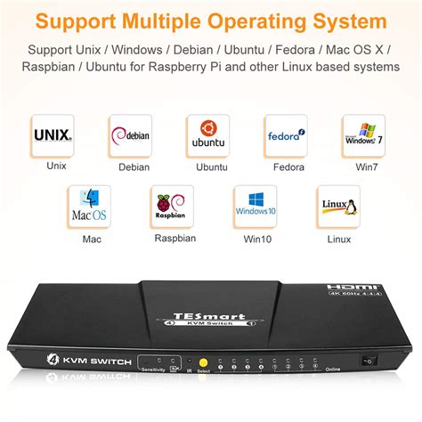 Super Sale TESmart 4 Port HDMI KVM Switch With 2 Pcs 5ft KVM Cables 3840x2160 60Hz 4 4 4 UHD