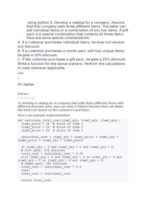 CS Assignment Using Python Develop A Catalog For A Company Assume That This Company