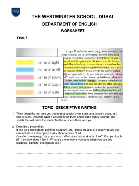 Ws Yr 7 Descriptive Writing Pdf