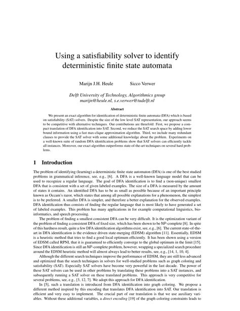 Pdf Using A Satisfiability Solver To Identify Deterministic Finite State Automata