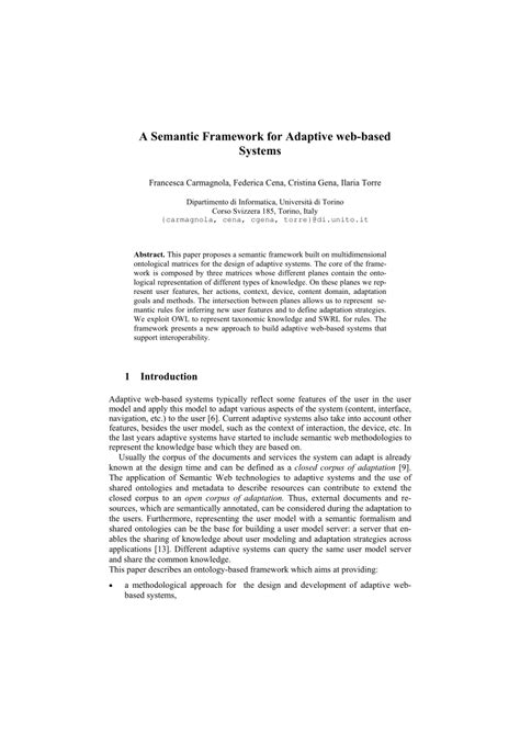 Pdf A Semantic Framework For Adaptive Web Based Systems