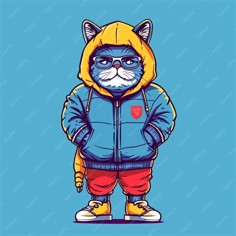 Premium Vector Cute Cat Character Illustration Cat Wearing Jacket