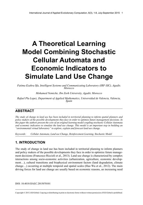 Pdf A Theoretical Learning Model Combining Stochastic Cellular Automata And Economic