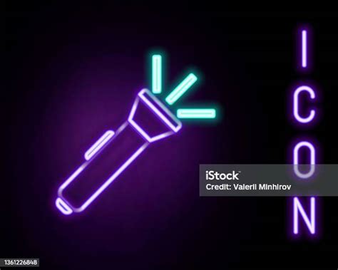 검은 색 배경에 격리 빛나는 네온 라인 손전등 아이콘 다채로운 개요 개념 벡터 0명에 대한 스톡 벡터 아트 및 기타 이미지 0명 Led 조명 긴급 표시 Istock