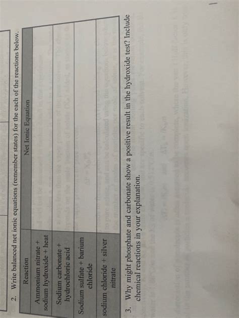 Solved 2 Write Balanced Net Ionic Equations Remember