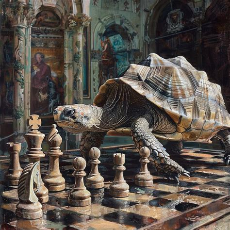 turtle playing chess with bishop premium ai generated image