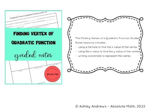 Finding The Vertex Of A Quadratic Function Guided Notes Teaching Resources
