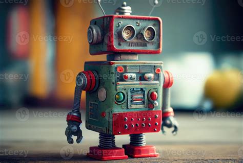 Retro Tin Robot Toy On The Minimal Background Playful And Fun Concept