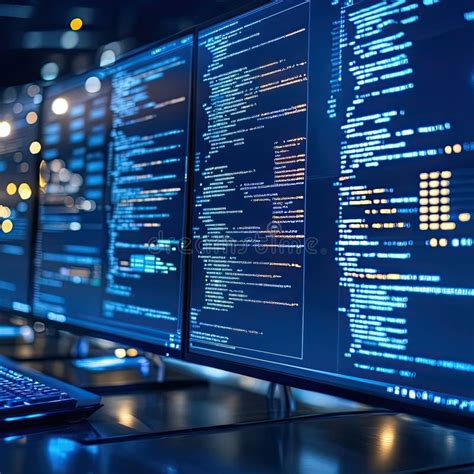 Programming Code On Multiple Monitors Stock Image Image Of Testing Technology 360587709