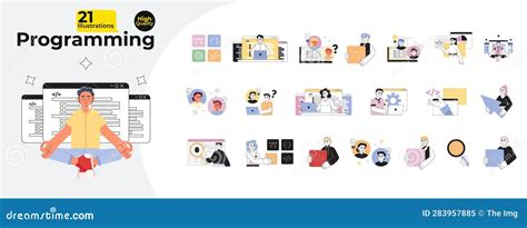 People Programming Codes Monochrome Concept Vector Spot Illustrations Bundle Stock Vector