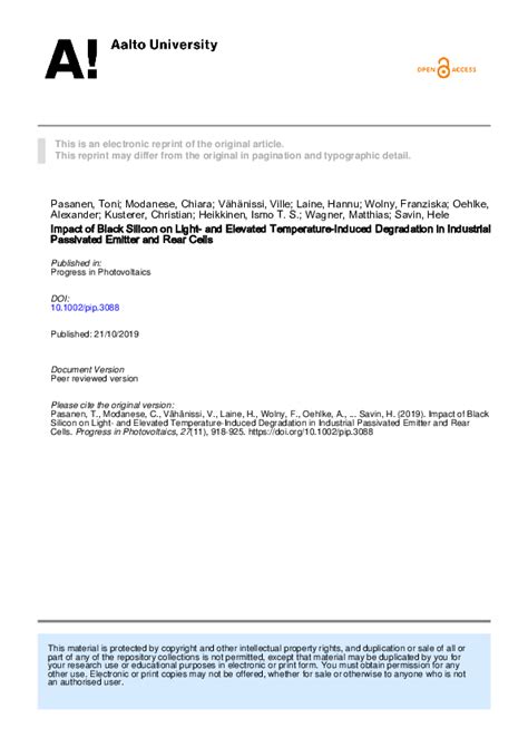 Pdf Impact Of Black Silicon On Light And Elevated Temperature Induced Degradation In