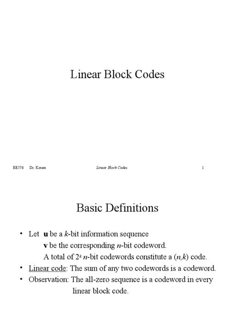Linear Block Codes Ee576 Dr Kousa 1 Pdf Information Age Applied