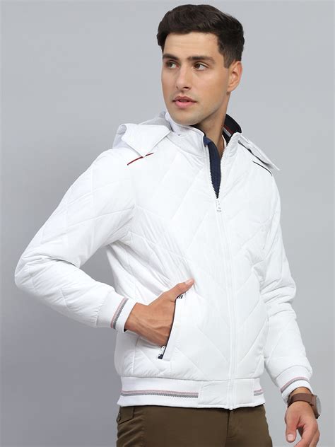 Buy Men White Solid Hooded Full Sleeve Jacket Online In India Monte Carlo