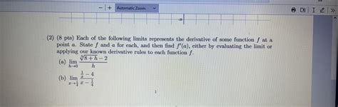 Solved Pts Each Of The Following Limits Represents Chegg