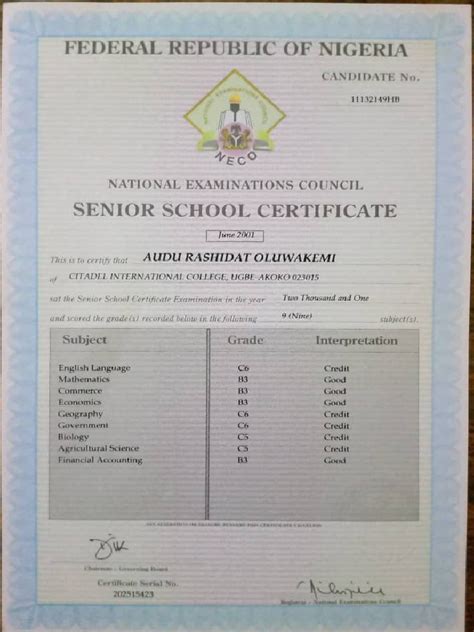 Neco Certificate Pdf