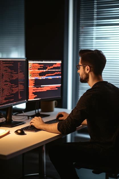 Premium Photo Male Software Developer Working On A Project At Night