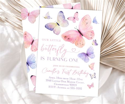 Editable Butterfly Birthday Invitation 1st Birthday Invite First