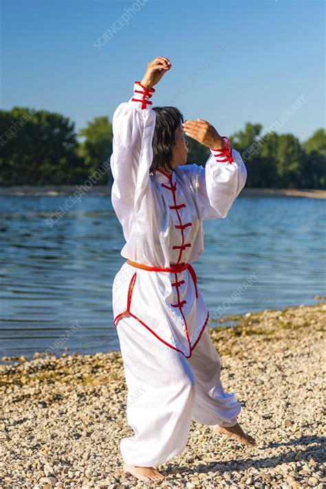 Women Practicing Tai Chi By Lake Stock Image F0248741 Science Photo Library