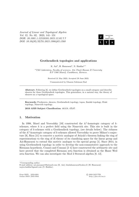Pdf Grothendieck Topologies And Applications