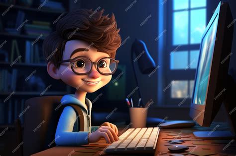 Premium Photo 3d Cartoon Computer Programmer Character Generative Ai