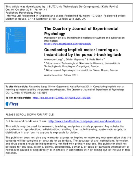 Pdf Questioning Implicit Motor Learning As Instantiated By The Pursuit Tracking Task