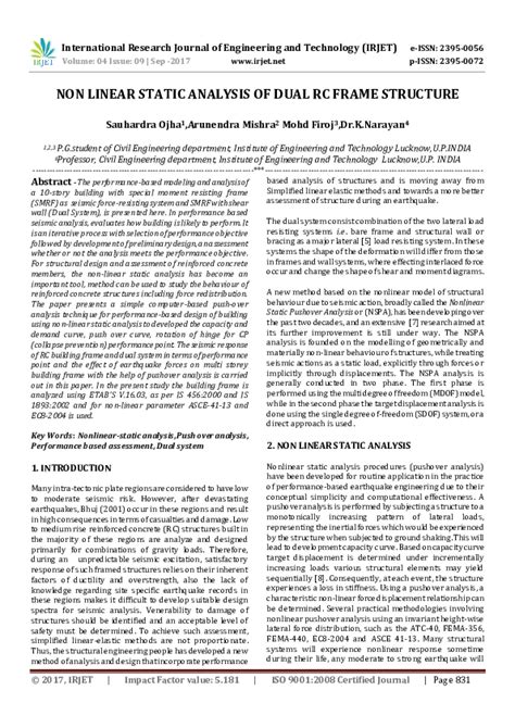 Pdf Non Linear Static Analysis Of Dual Rc Frame Structure