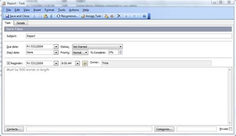 Help Needed On Microsoft Outlook 2010 Subtasks