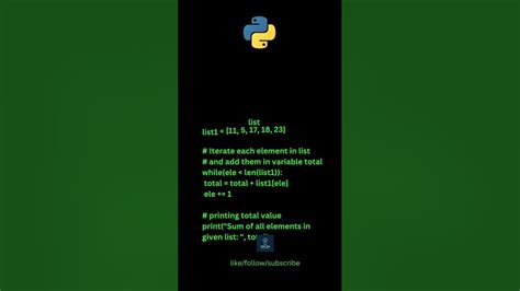 python program to find sum of elements in list code in description shorts python youtube