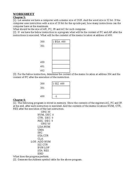 Worksheet Pdf Computer Architecture Computer Hardware