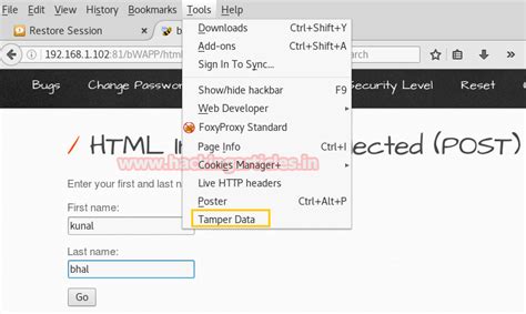 web penetration testing with tamper data firefox add on hacking