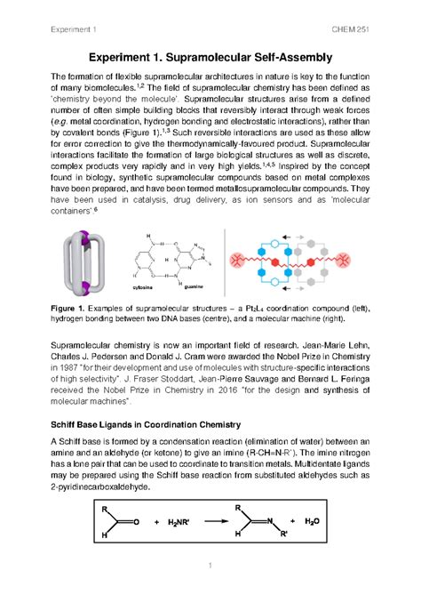 2024 Chem251 Exp 1 Supramolecular Self Assembly V2 Experiment 1 Supramolecular Self Assembly