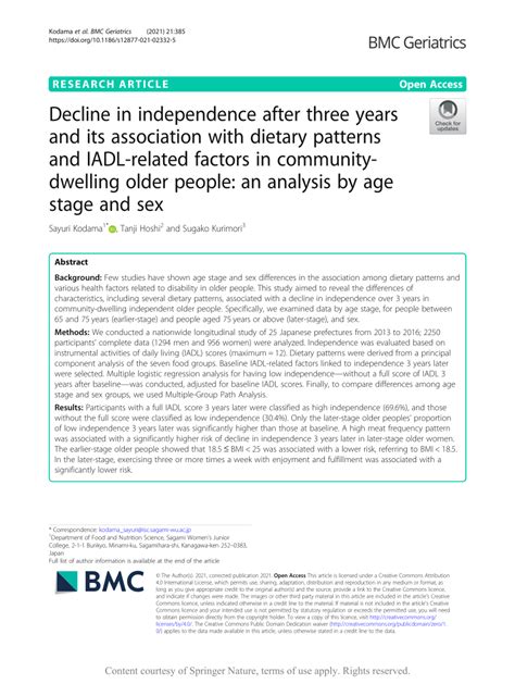 Pdf Decline In Independence After Three Years And Its Association