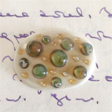Green Blobs Ivory Glass Handmade Lampwork Glass Cabochon Embroidery