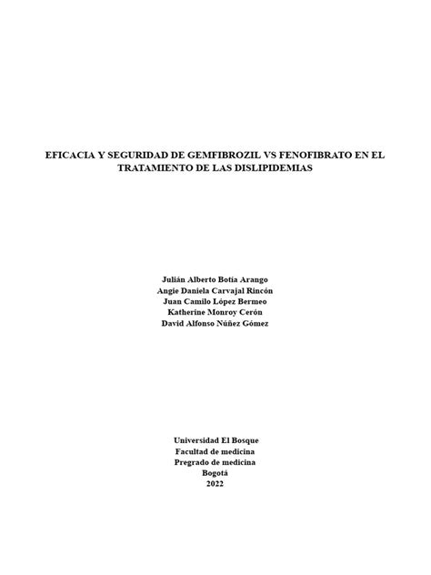 Eficacia Y Seguridad De Gemfibrozil Vs Fenofibrato En El Tratamiento De Las Dislipidemias Docx