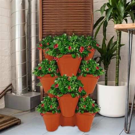 Trio Stackable Stacking Strawberry Planter Plant Flower Pot Herb Garden