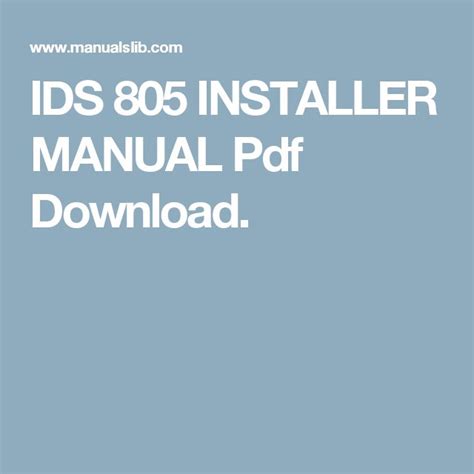Ids 805 Installer Manual Pdf Download User Manual Manual Pdf Download