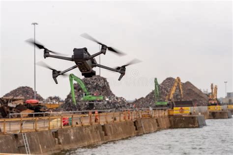 Drone Flying Near Recycling Garbage And Scrap Metal In The Port Stock Drone Flying Near Recycling Garbage And Scrap Metal In The Port Stock
