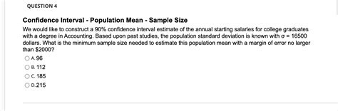Solved Confidence Interval Population Mean Sample Size