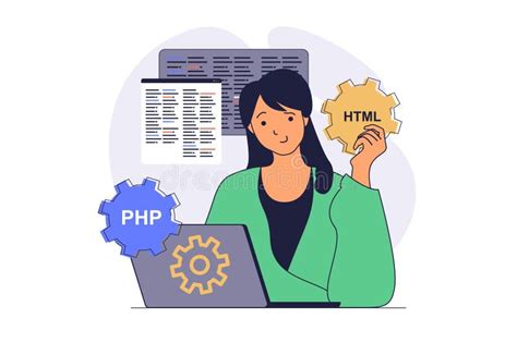 Programmer Working Concept With Cartoon People In Flat Design For Web Woman Programming